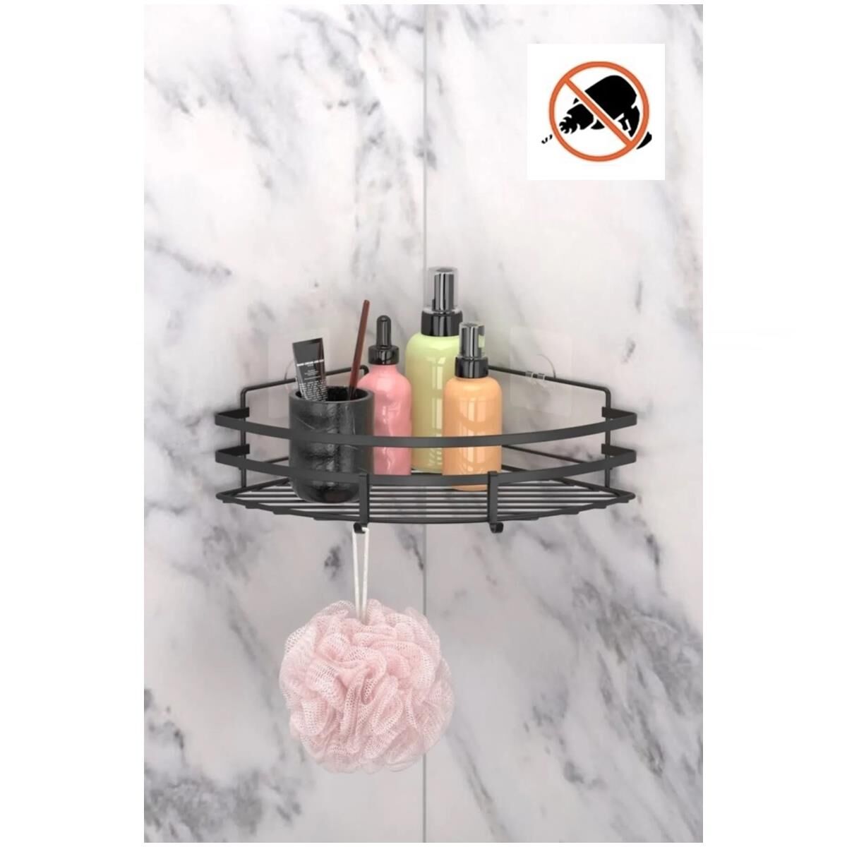 Tekno Tel ST-107 Yapışkanlı Kancalı Köşelik Banyo Rafı Siyah - Tekno Tel ST-107 Yapışkanlı ...